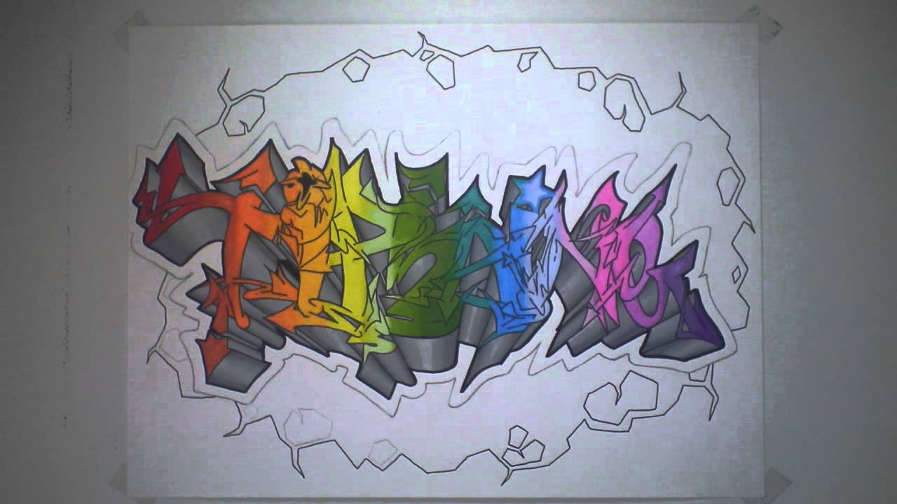 Graffiti RAINBOW colors # speed drawing "TIPHAINE" - YouTube