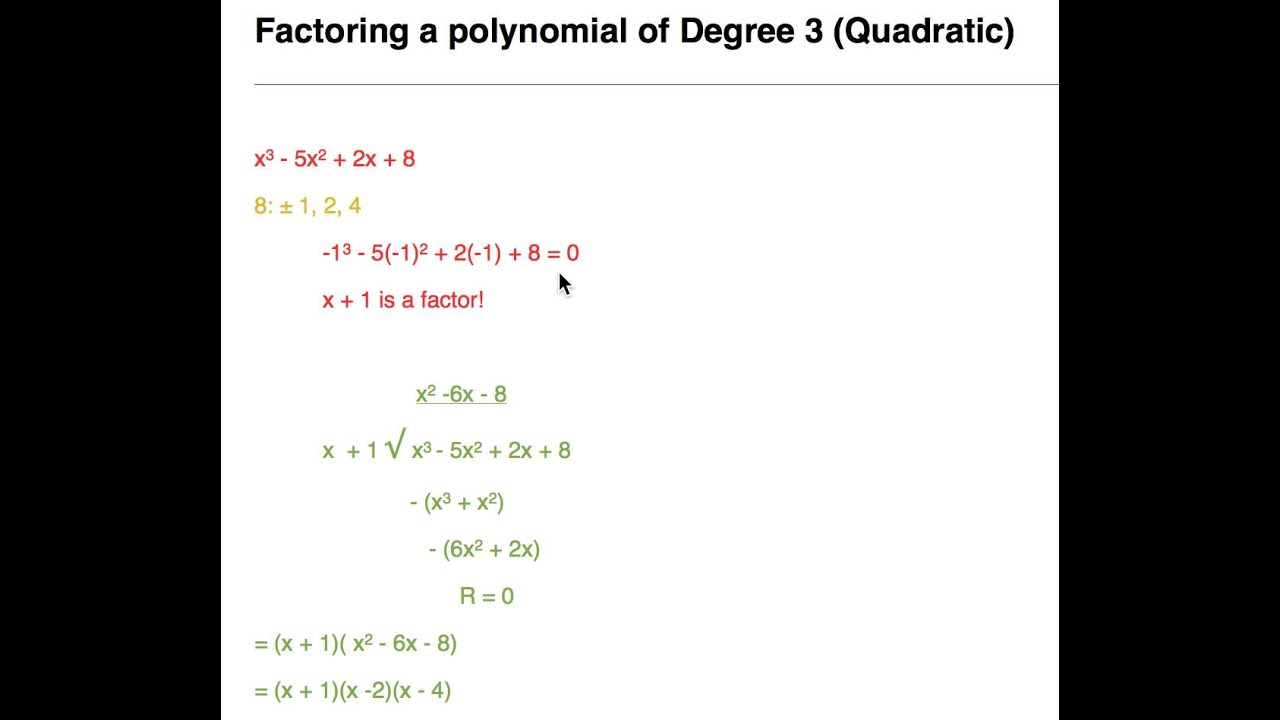 Factoring A Polynomial Of Degree 3 YouTube