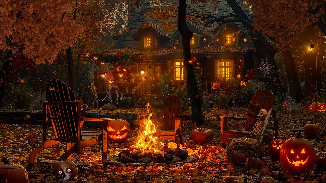 Haunted House Ambience for a Cozy Autumn Halloween🍁🎃Crackling Fireplace ...