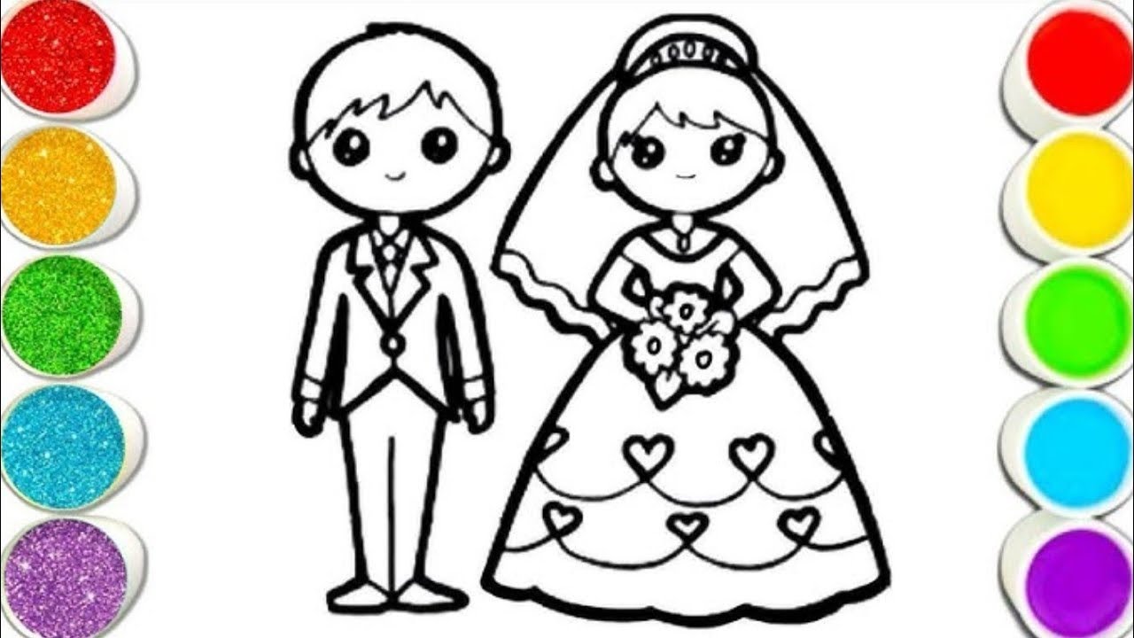 DRAWING PAINTING COLOURING A BEAUTIFUL BRIDE AND GROOM EASY STEP BY ...