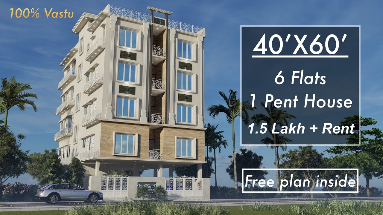 40X60 Apartment Design with 6 Flats and a Pent House | 12X18 Meters ...