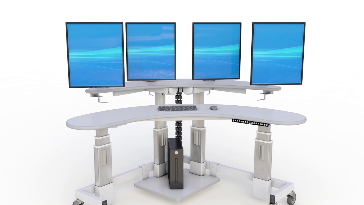 Dual-Level Curve Shaped Computer Stand Up Desk - YouTube
