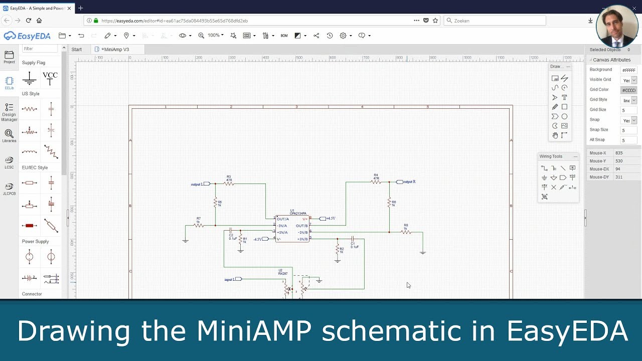 Drawing the MiniAMP schematic in EasyEDA - YouTube