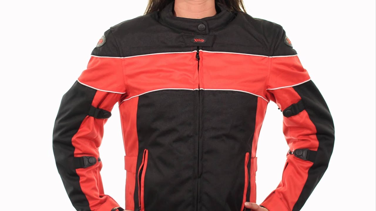 CF-462 Xelement Women's Black and Red Tri-Tex Fabric Motorcycle Jacket ...