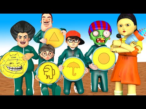 Scary Stranger 3D - Squid Game (오징어 게임) Miss T and 5Neighbor Trying Honeycomb Candy Shape Challenge