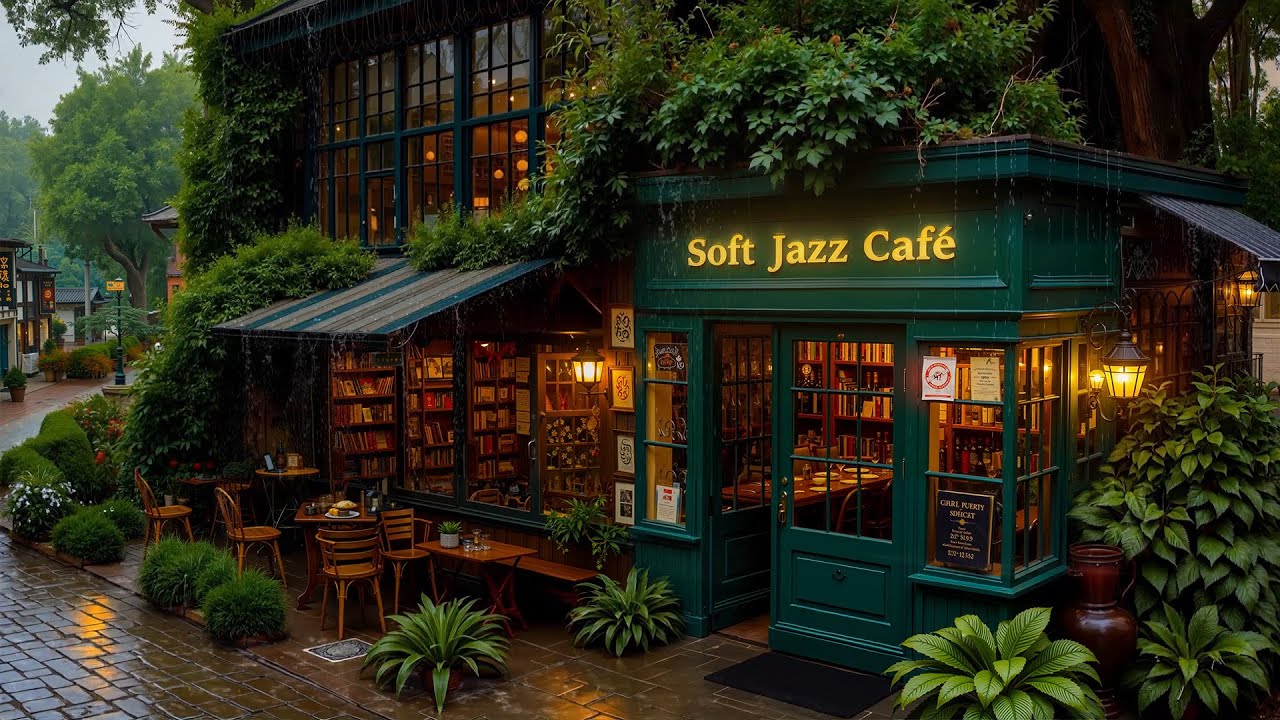 Rainy Jazz Café Ambience 🌧️ Cozy Vintage Coffee Shop with Soft Jazz ...