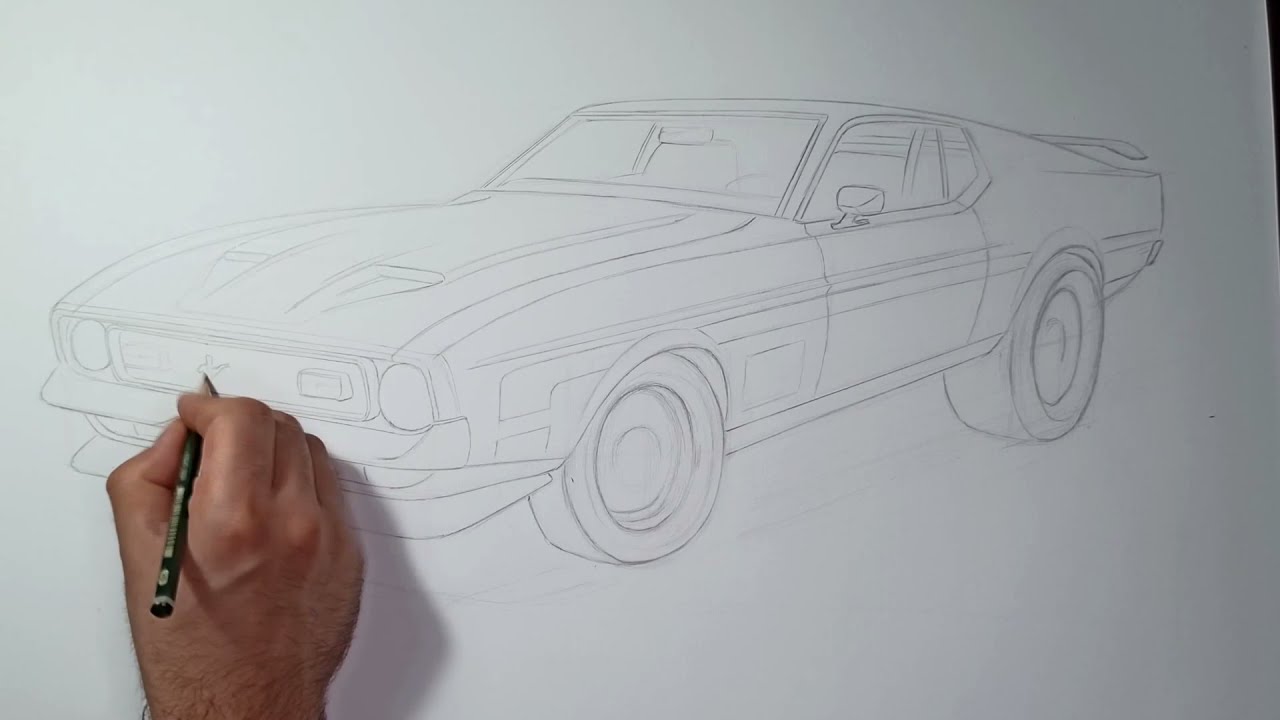 Drawing a Ford Mustang Mach 1 (1971) - YouTube