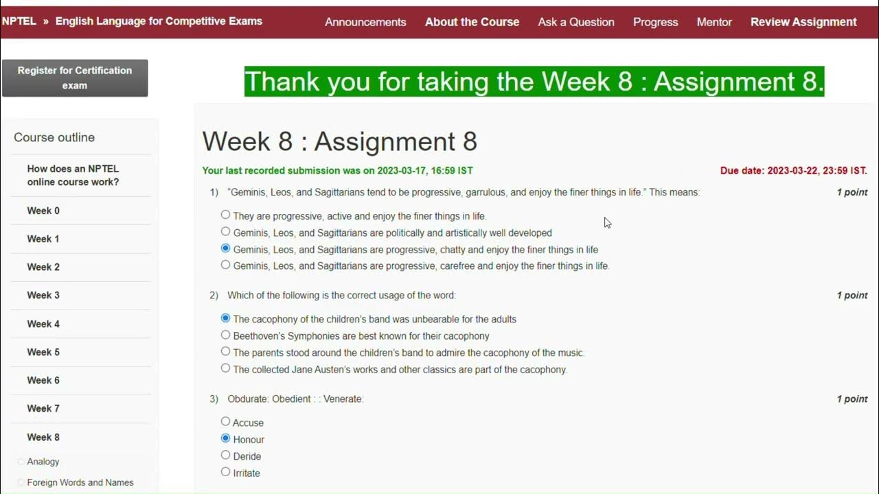 English Language for Competitive Exams || NPTEL week 8 assignment answers 2023 || #nptel - YouTube