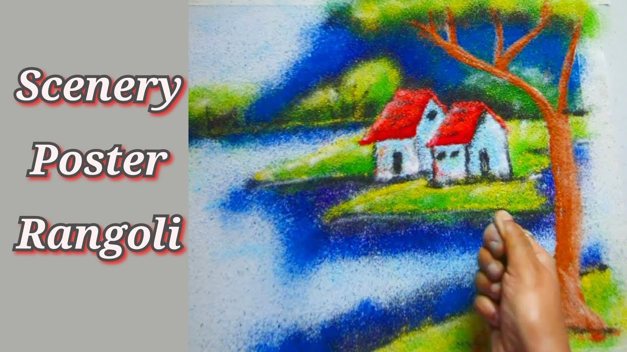 Easy and beautiful Scenery rangoli / Poster Rangoli/Nature poster ...