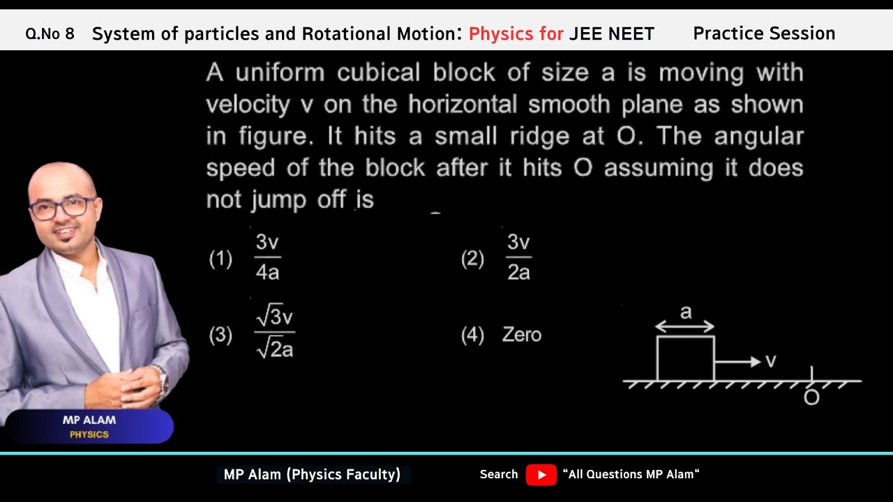 A cubical block of side a is moving with velocity v on a horizontal ...