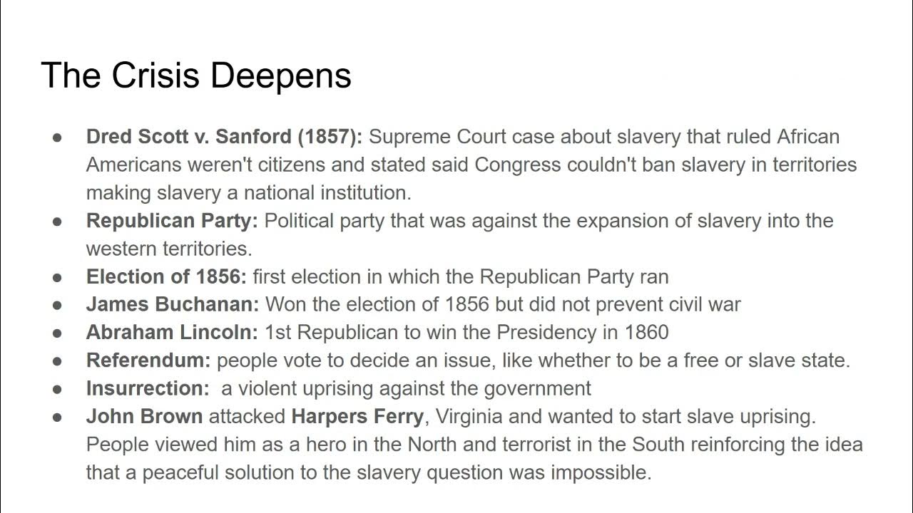 III Curriculum Review Chapter 5 : Sectional Conflict Intensifies, 1848 ...