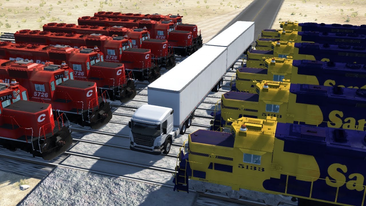 Multiple railroad crossing Train crashes #2 - Beamng drive - YouTube