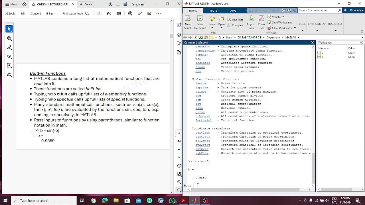 CHE334-MATLAB-ARITHMETIC OPERATIONS-WEEK FOUR-ONLY LECTURE - YouTube