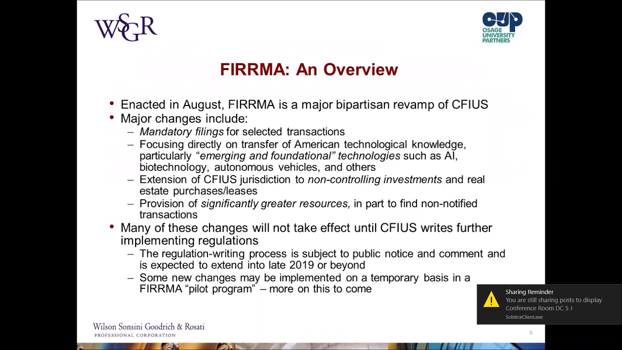 The New CFIUS and CFIUS Pilot Program: Implications for Foreign (and U ...