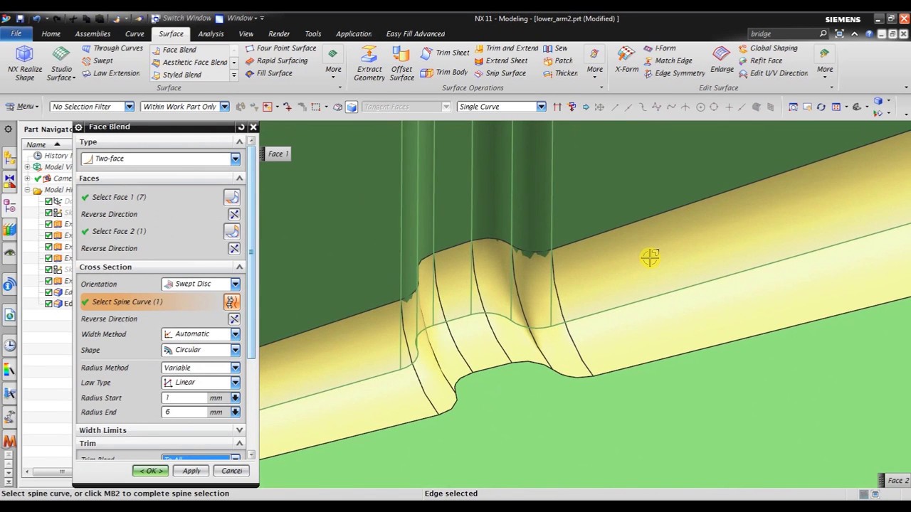 NX CAD : Face Blend with Variable Radius - YouTube