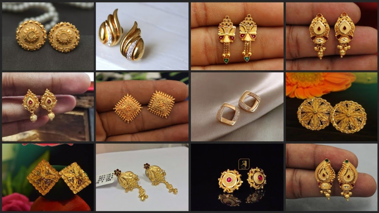 Small Size Light Weight Gold Earrings Design || Beautiful Gold Tops ...