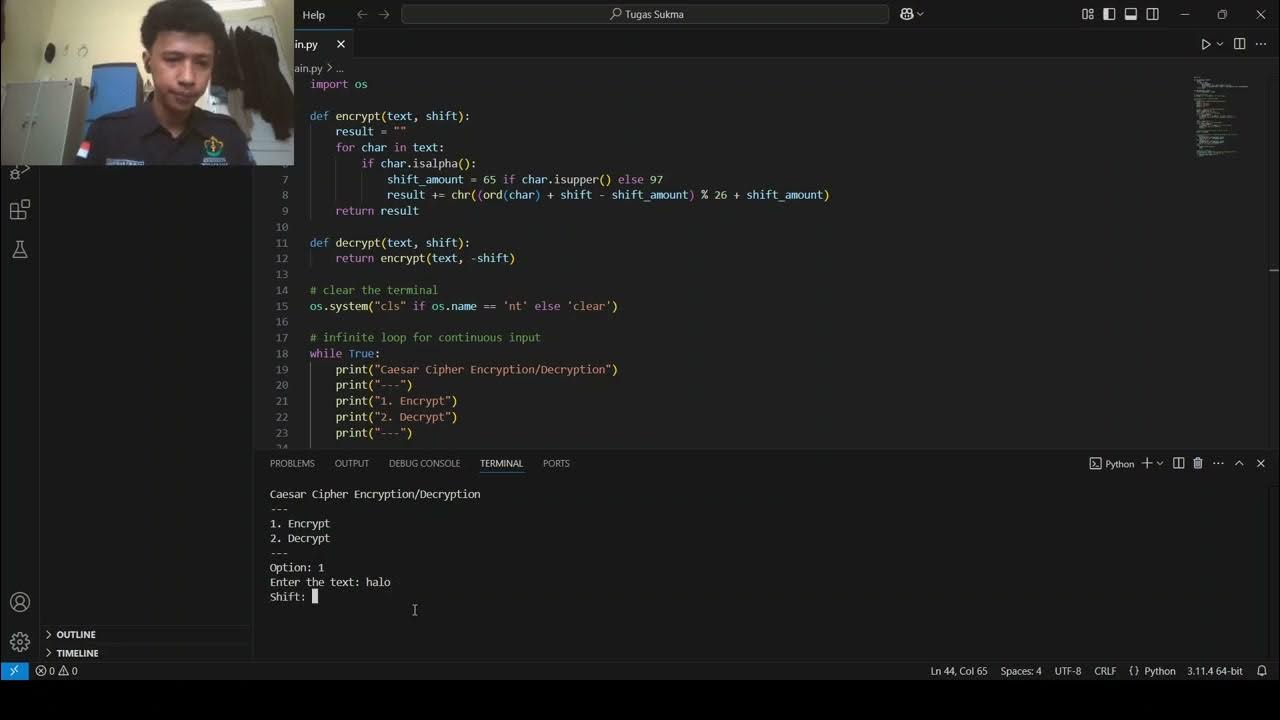Tutorial cara menggunakan caesar cipher menggunakan phyton - YouTube