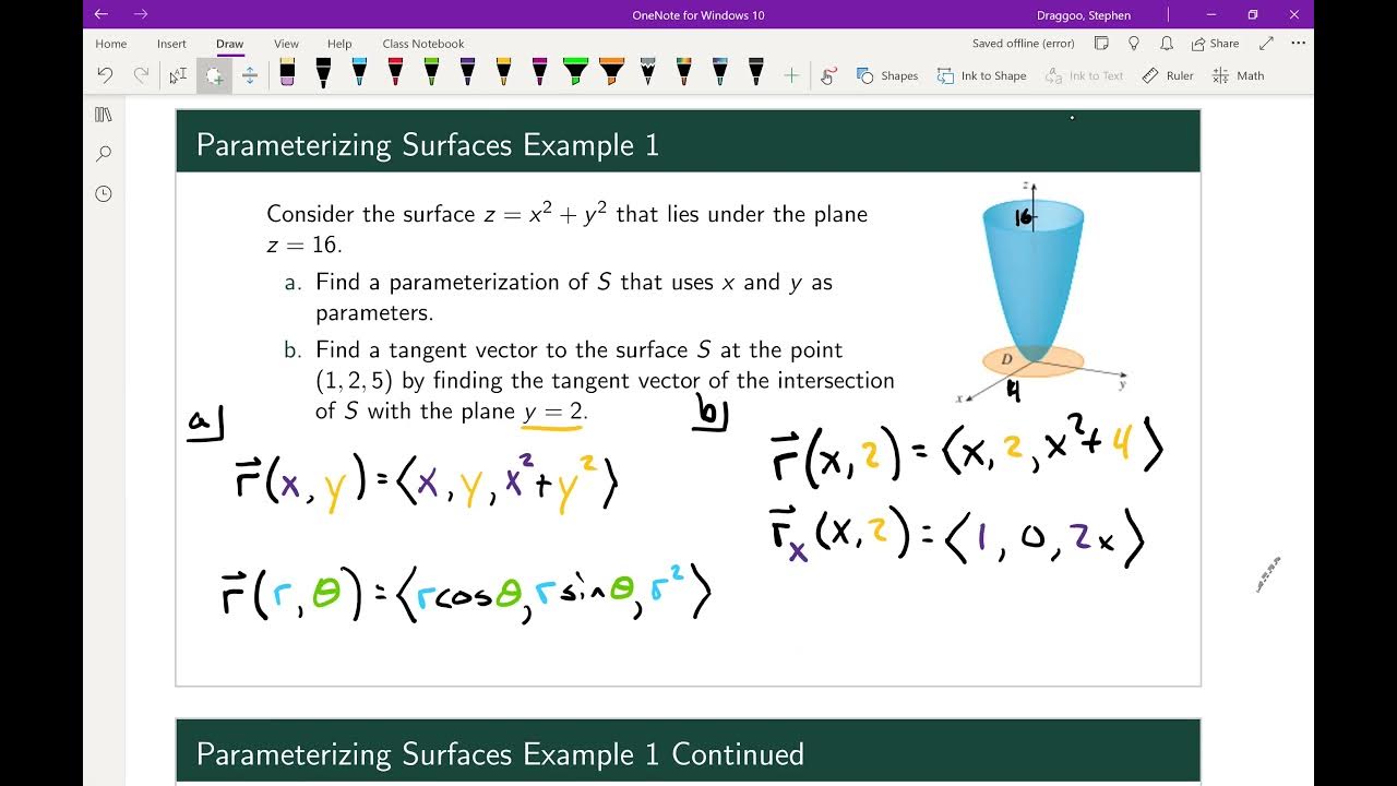 Mth 234 166 Parameterizing Surfaces Youtube