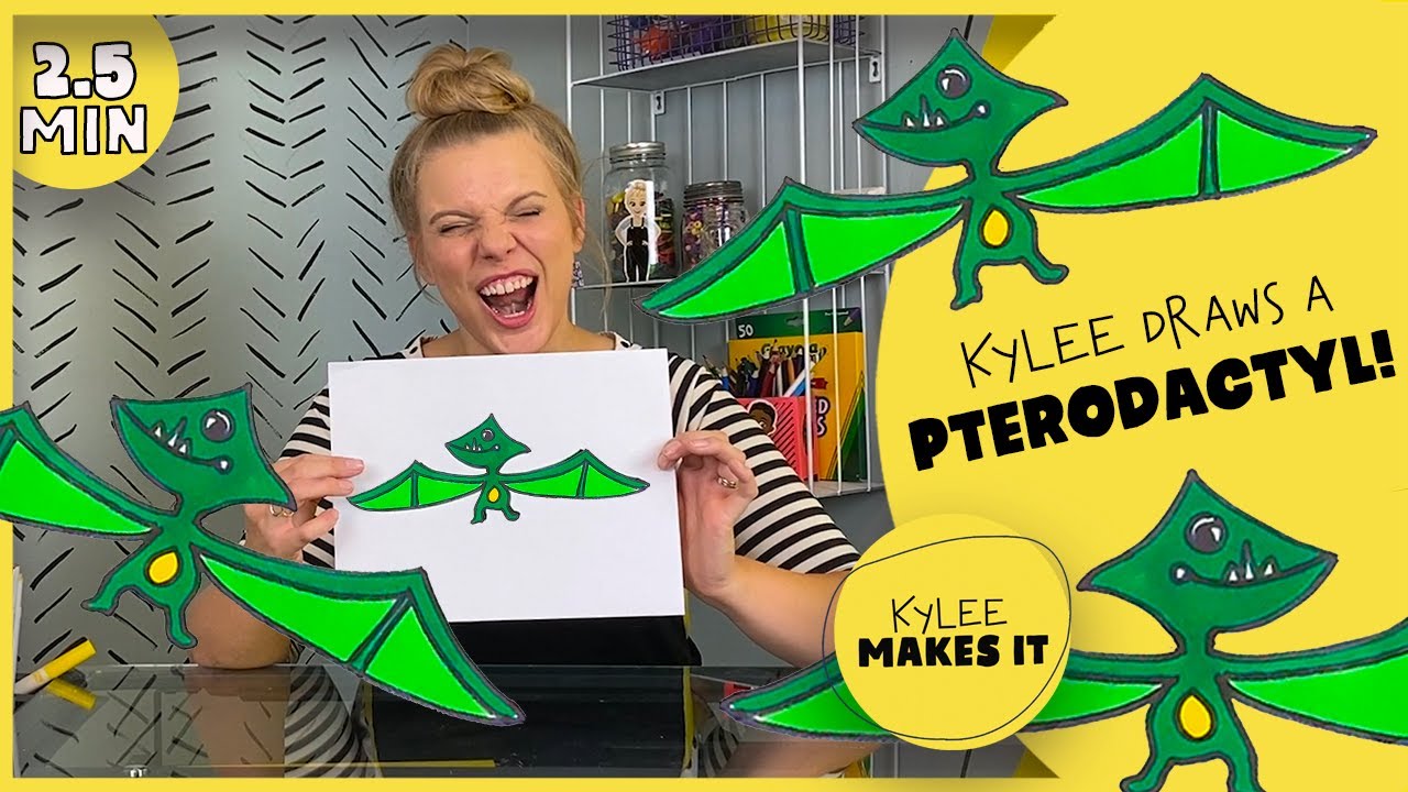 How to Draw a Pterodactyl | Kylee Draws a flying Pterodactyl Dinosaur ...