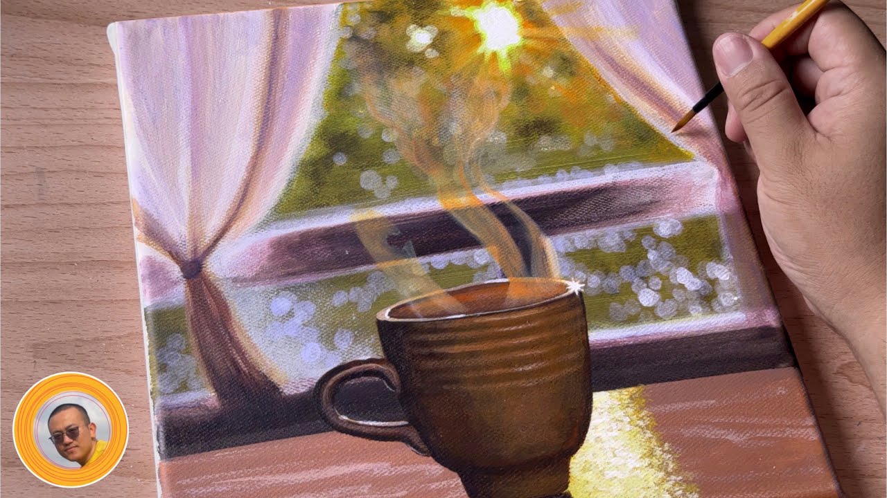 How to Draw a Cup of Steaming Coffee/Acrylic Painting for Beginners ...