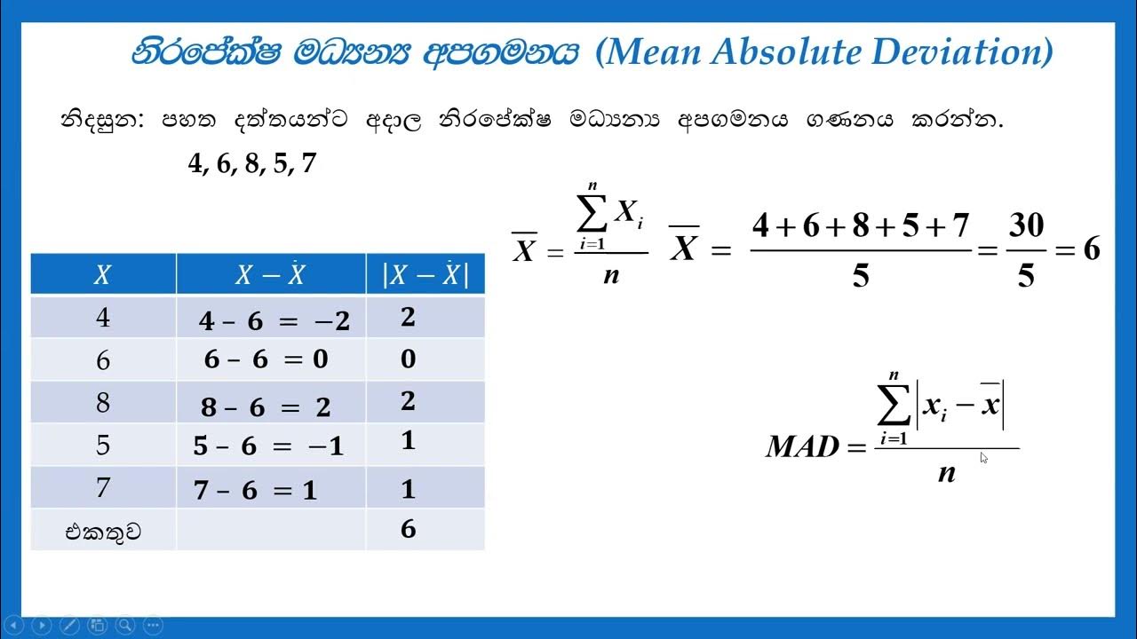 නිරපේක්ෂ මධ්‍යන්‍ය අපගමනය (Mean Absolute Deviation) | Sinhala Tutorial ...