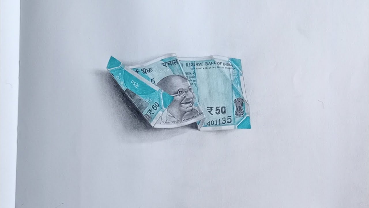 Realistic Rupees Drawing ll 3D Art ll How to Draw ₹50 note ll step by ...