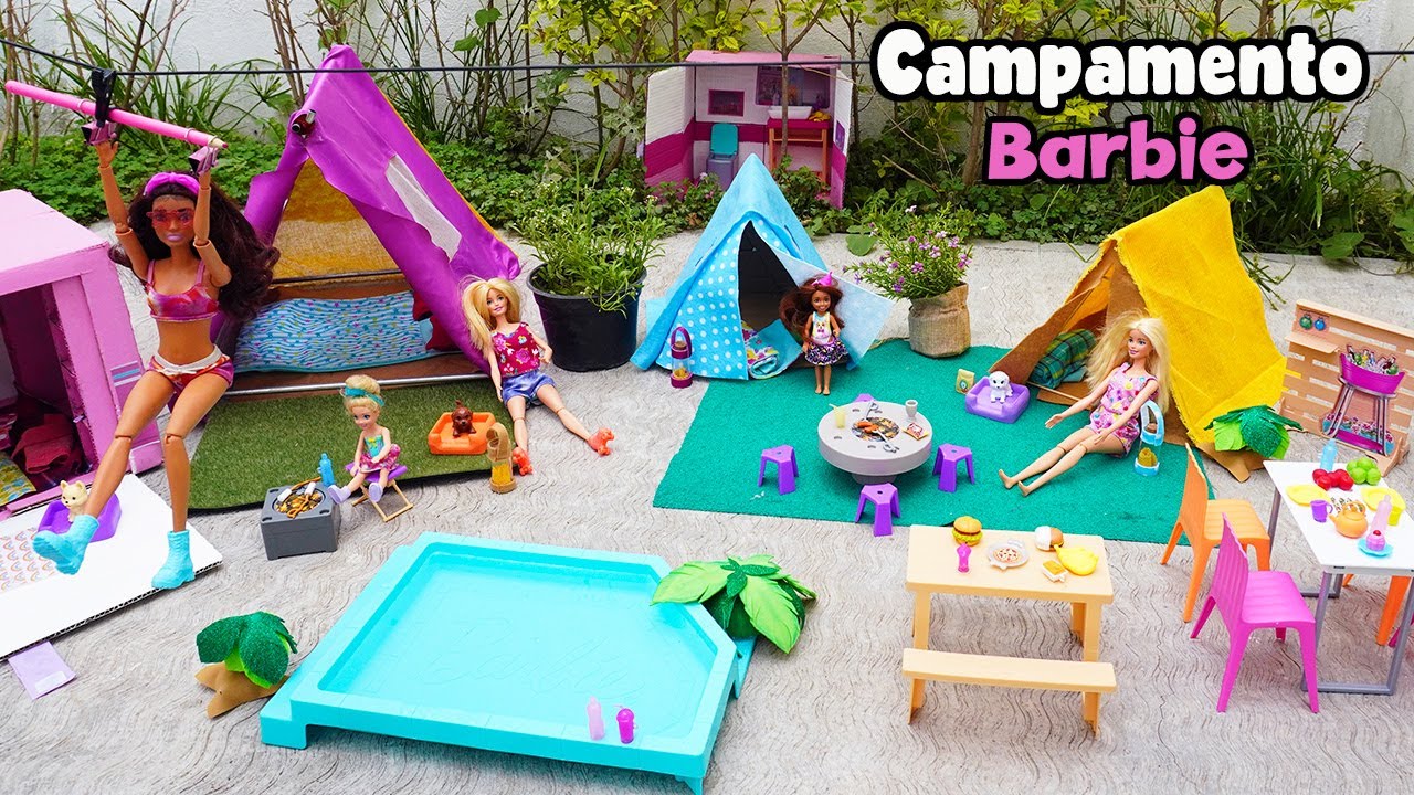 HAGO un CAMPAMENTO en el PATIO para BARBIE🏕️ - YouTube