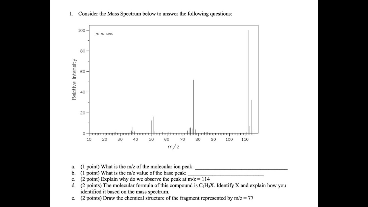 [Chemistry] Consider the Mass Spectrum below to answer the following ...