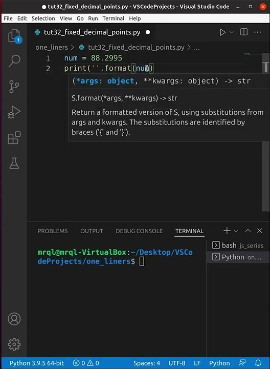 Python one-liners #32 #shorts - Format a decimal to always show a fixed ...