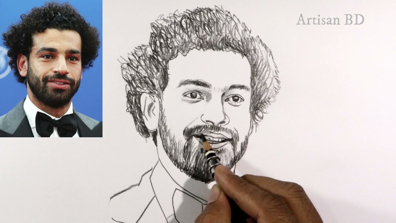 Drawing of Sketch a Mohamed Salah / muslim footboll player / Artisan BD ...