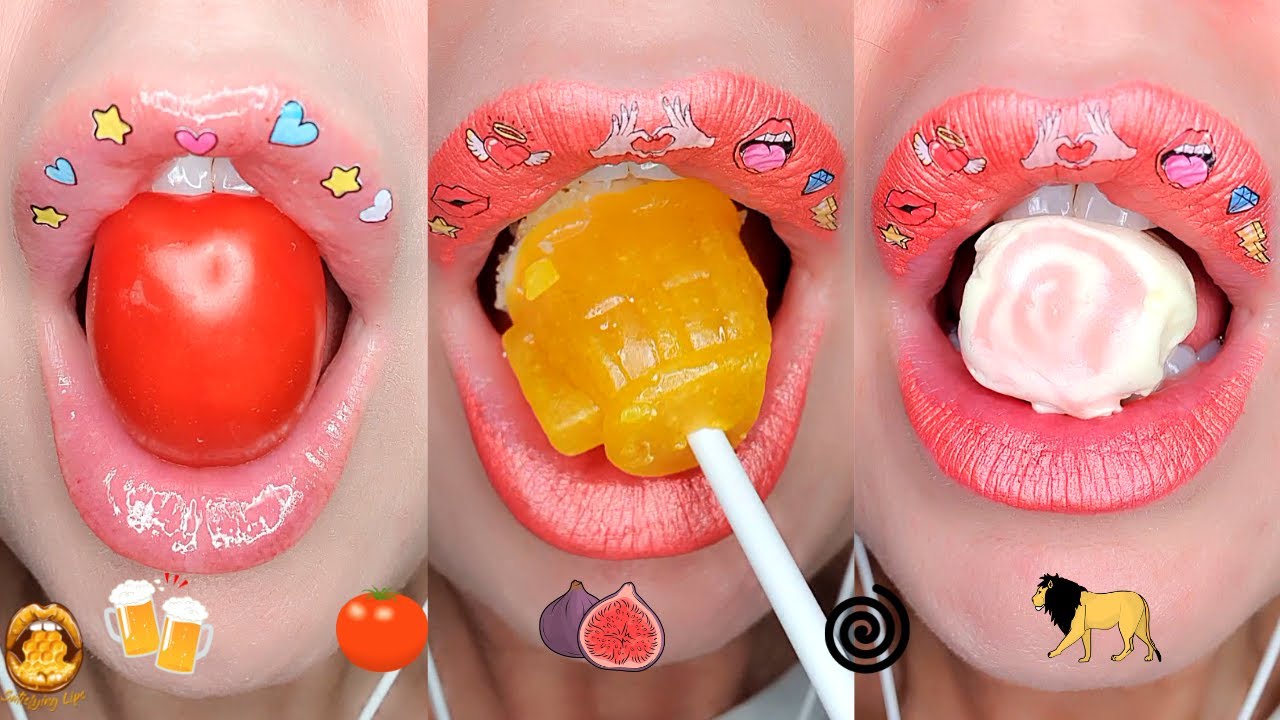 ASMR Eating Satisfying Emoji Food Challenge Taffy Cookie Pop Rock ...