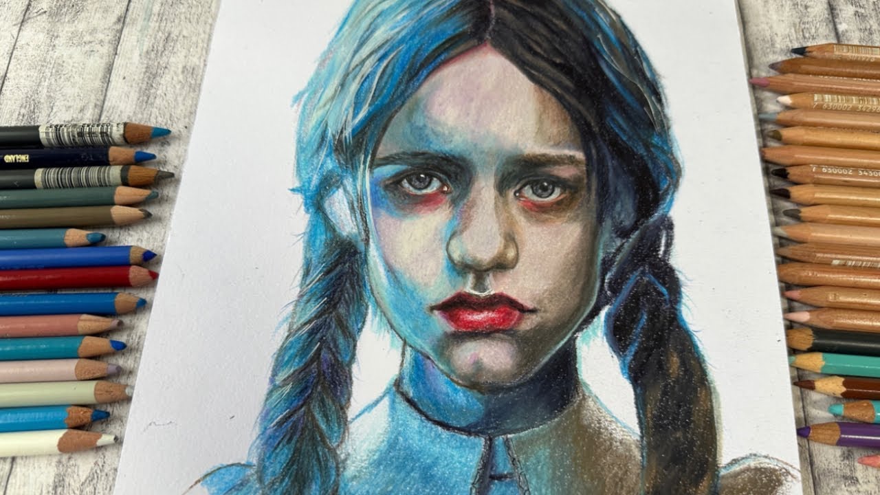 How to Draw Goody Addams( Wednesday ) | Caran d'ache | Derwent ...