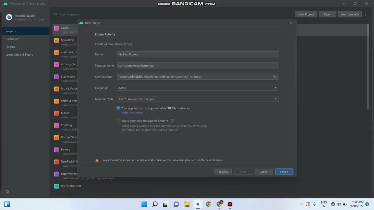 Create First Project in android studio using kotlin. - YouTube