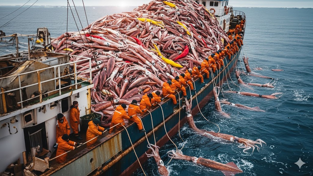 Hunting Giant Squid Monster with LongLine – Cutting and Processing ...
