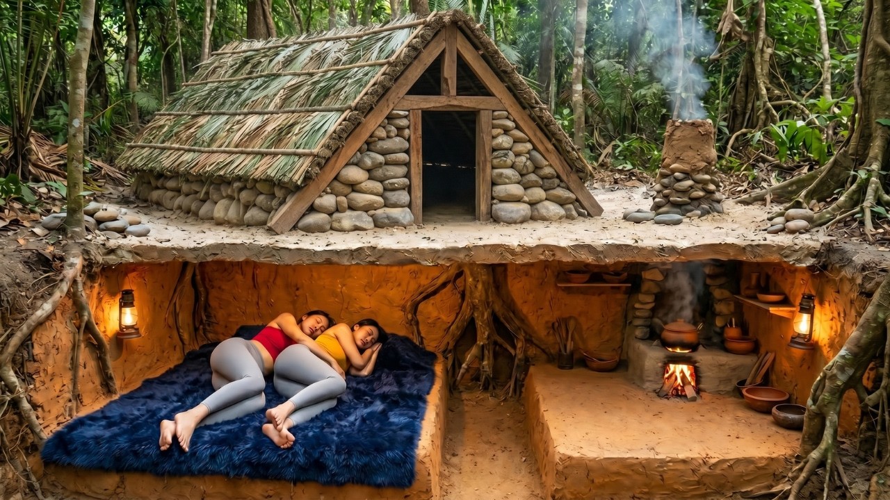 Building a 2-Level Primitive Shelter — Stone Dome Above, Underground ...
