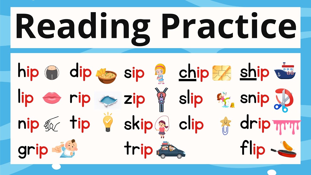 Word Family IP Reading Practice with Phonics CVC Words - YouTube
