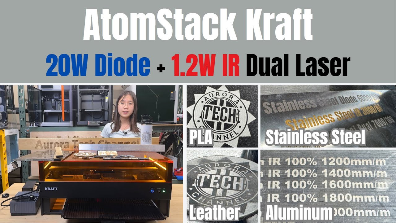 AtomStack Kraft Dual 20W Diode+1.2W IR Laser, engraving wood, plastic, leather, PLA, acrylic ...