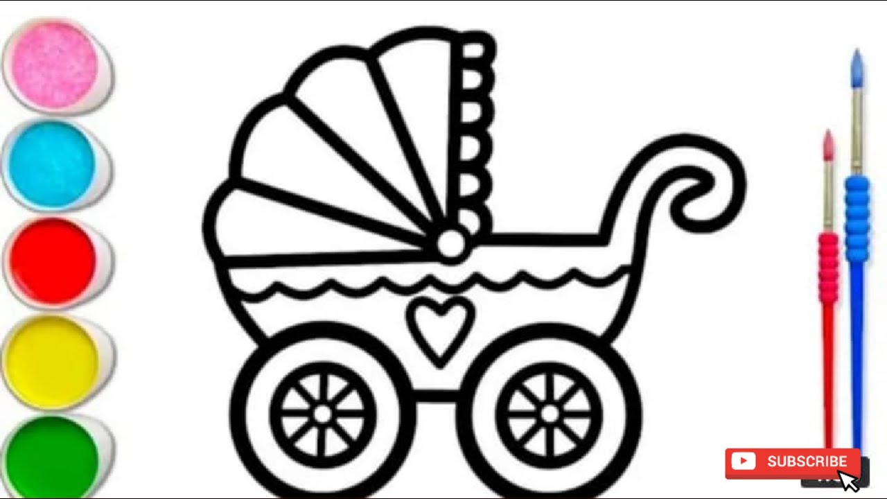 How T Draw A baby stroller drawing for kids and Toddlers colouring ...
