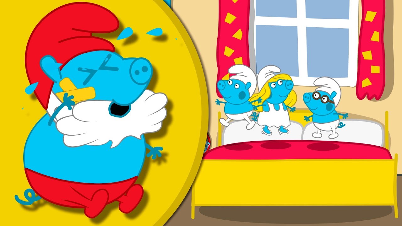 5 Little Monkeys Jumping On The Bed Song whith Smurfs Piggies. - YouTube