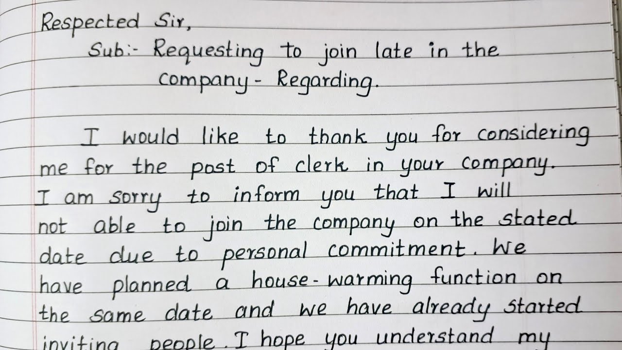 Letter to HR for Late Joining in Job due to Personal Work | Application ...