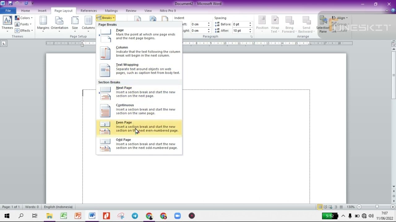 Fungsi page layout pada word_section break (next, continuous,even&odd ...