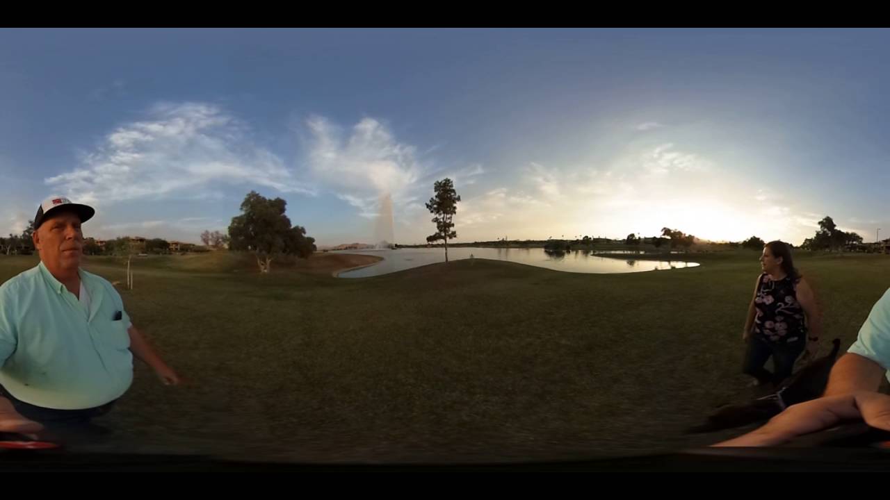 Walking around Arizona Fountain Hills lake and Sunset Using a 360 ...