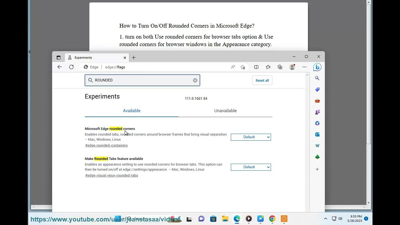 Enable/disable Rounded Corners in Microsoft Edge - YouTube