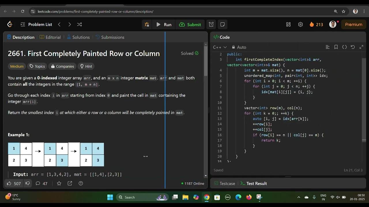 First Completely Painted Row or Column| LEETCODE #POTD |20-01-2025| @DecodeMaster01 - YouTube