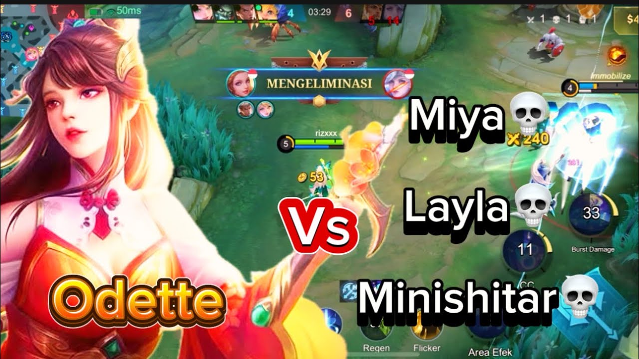 MOBILE LEGENDS | Odette 🆚 Miya, Layla, Minishitar …. On area - YouTube