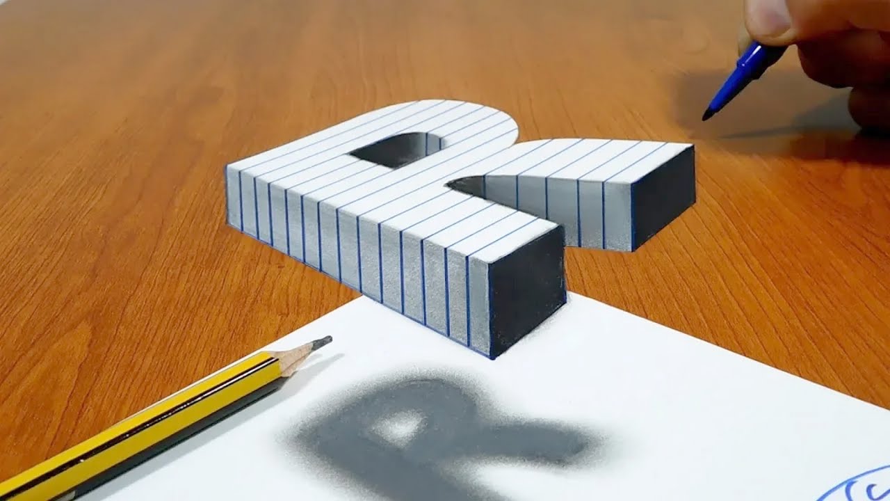 3D Trick Art On Line Paper, Floating Letter R - YouTube