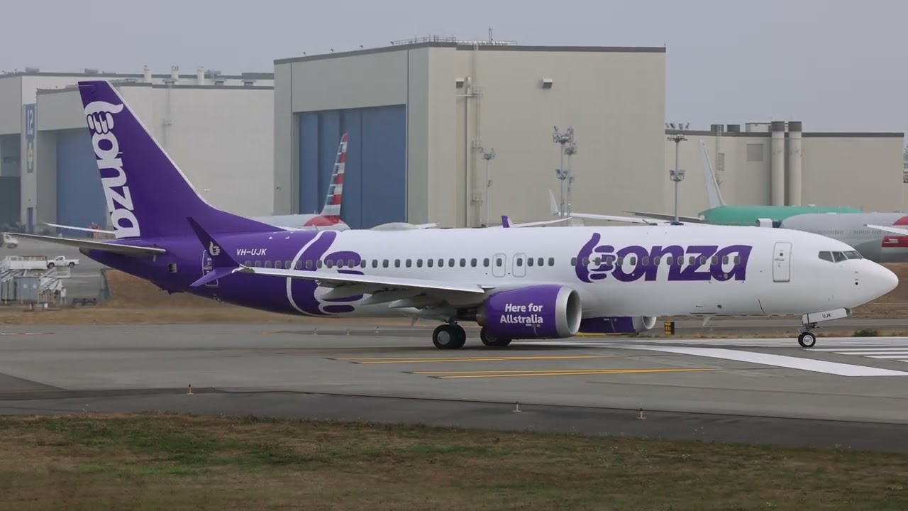 Bonza 737 Max 8 Predelivery Takeoff Test Flight from PAE to BFI ...