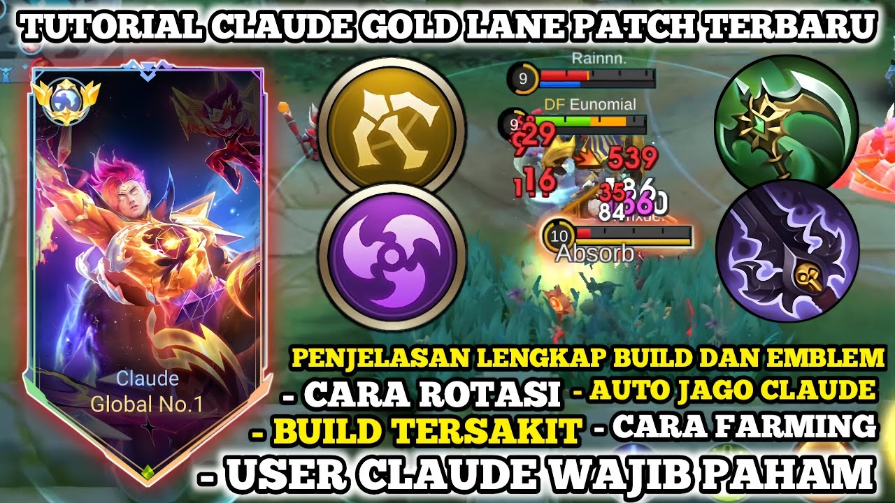 TUTORIAL CLAUDE GOLD LANE DI PATCH TERBARU 2024 | BUILD CLAUDE TERSAKIT 2024 - MOBILE LEGENDS ...