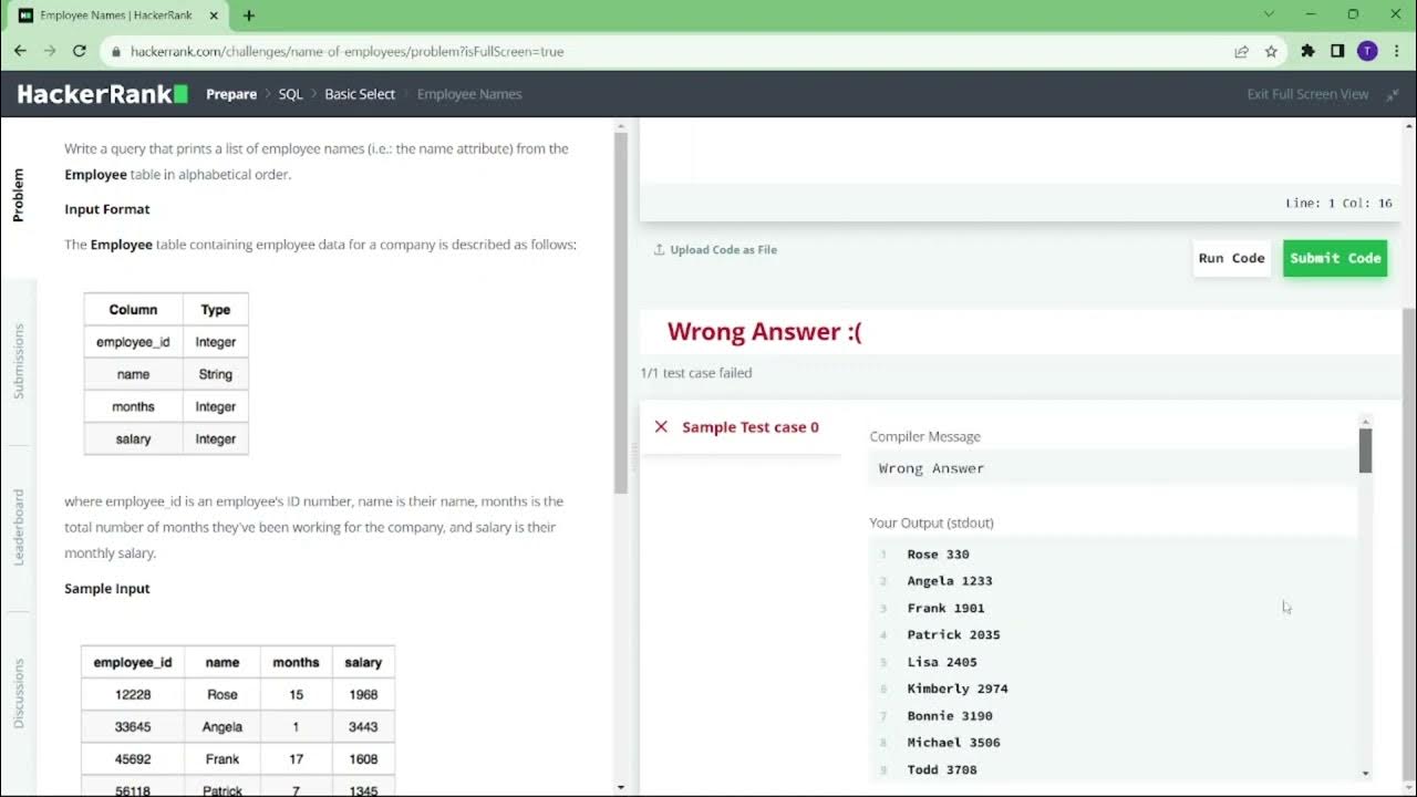Hackerrank SQL solutions (Employee Name and Employee salary) - Level Easy Tamil - YouTube