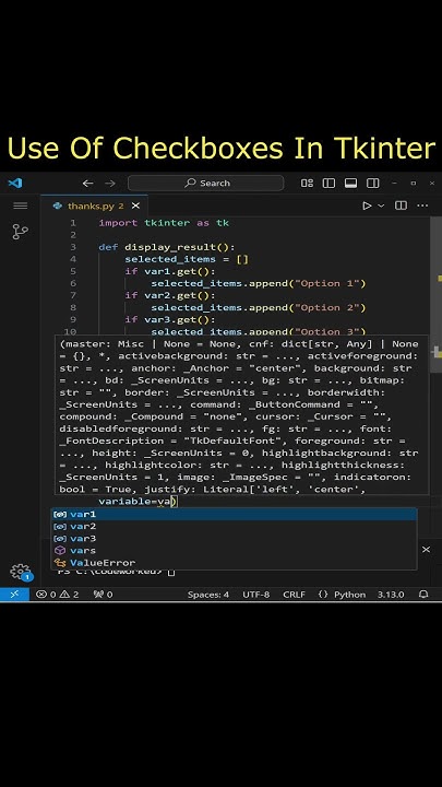 Use of Checkboxes In Tkinter - Easy Steps #pythonprogramming #pythonforbeginners #coding - YouTube